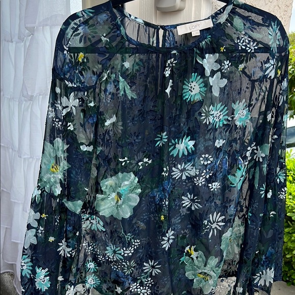 LOFT | Tops | Loft Navy Floral Sheer Top | Poshmark